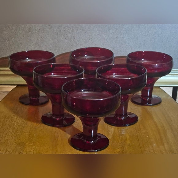 Dining | Set Of Six Vintage Ruby Red Thick Stem Martini Glasses 198s ...